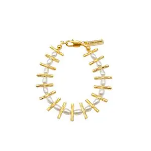 THE BULUMS Strand Code Natural Freshwater Pearl Bracelet - White/gold