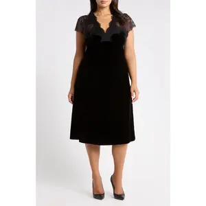 Chelsea28 Lace And Velvet Midi Dress