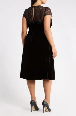 Chelsea28 Lace And Velvet Midi Dress
