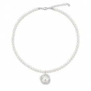 ANGEL BAROCCO Freshwater Pearl Halo Pendant Necklace - Silver