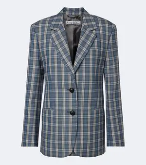 Acne Studios Plaid Wool Mouliné Blazer - Blue