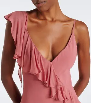 DE LA VALI Mayara Ruffled Scarf-detail Georgette Gown - Pink