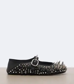 Bottega Veneta Veneziana Spiked Leather Mary Jane Flats