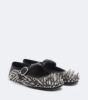 Bottega Veneta Veneziana Spiked Leather Mary Jane Flats - Black