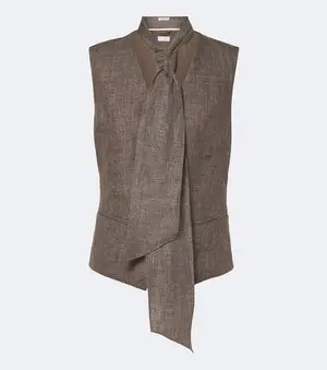 Brunello Cucinelli Scarf-detail Linen Vest - Brown