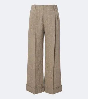 Brunello Cucinelli Monili Linen Wide-leg Pants - Brown