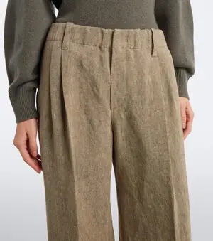Brunello Cucinelli Monili Linen Wide-leg Pants - Brown