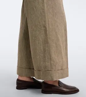 Brunello Cucinelli Monili Linen Wide-leg Pants - Brown