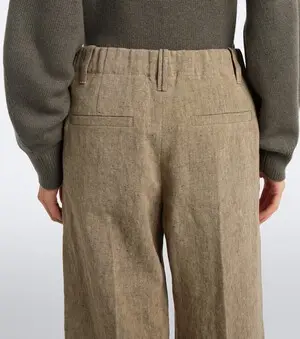 Brunello Cucinelli Monili Linen Wide-leg Pants - Brown