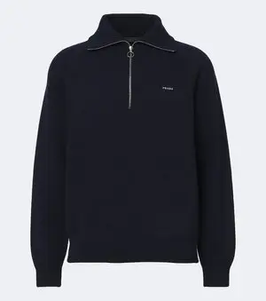 Prada Wool And Cashmere Half-zip Sweater - Blue