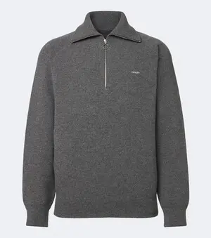 Prada Wool And Cashmere Half-zip Sweater - Grey