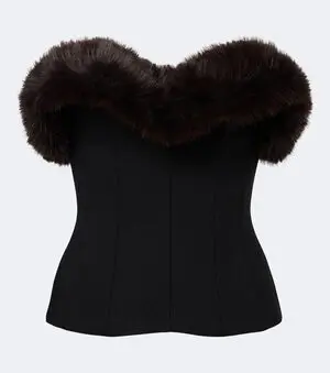 David Koma Wool-blend Corset Top - Black