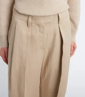 Brunello Cucinelli Monili Pleated Linen Wide-leg Pants
