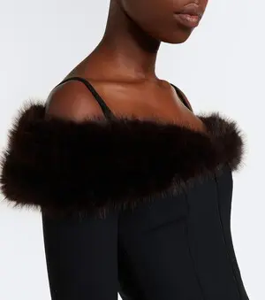 David Koma Off-shoulder Wool-blend Zip-up Top