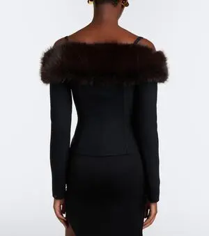 David Koma Off-shoulder Wool-blend Zip-up Top