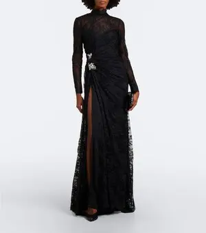 Monique Lhuillier Embellished Lace Bustier Gown