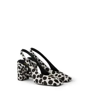 Prada Printed Calf Hair Leather Slingback Pumps