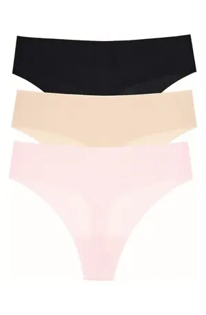 Honeydew Intimates Like Nothing Assorted 3-pack Thongs Black/nude/budding Pink
