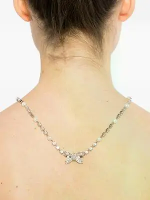 SELF-PORTRAIT Crystal Pearl Bow Necklace