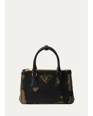 Prada Galleria Houndstooth Wool & Leather Top-handle Bag