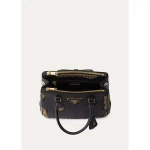 Prada Galleria Houndstooth Wool & Leather Top-handle Bag