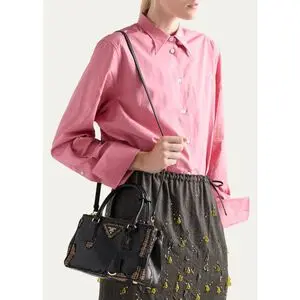 Prada Galleria Houndstooth Wool & Leather Top-handle Bag