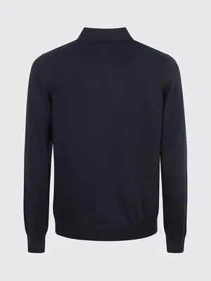FAY Long-sleeved Wool Knit Polo Shirt With Three-button Placket - Blue