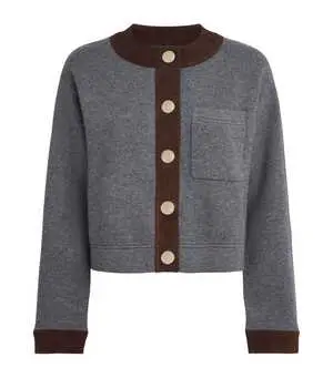 Sandro Suede-trim Cropped Cardigan