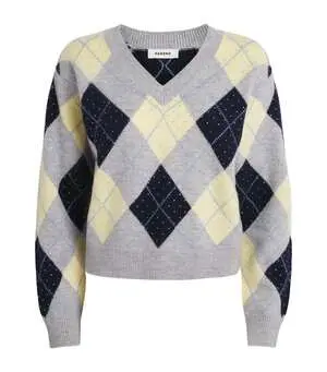 Sandro Wool Embellished Argyle Sweater - Black