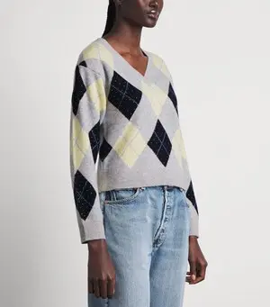 Sandro Wool Embellished Argyle Sweater - Black