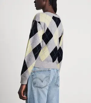 Sandro Wool Embellished Argyle Sweater - Black