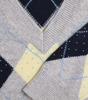 Sandro Wool Embellished Argyle Sweater - Black