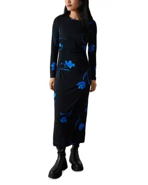 Whistles Printed Ruched Jersey Dress