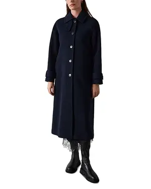 Whistles Long Wool Blend Car Coat - Navy