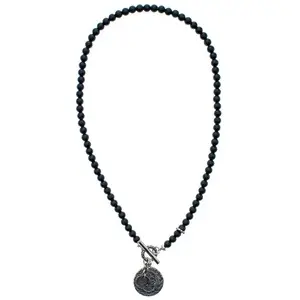 GEM KINGDOM Black Onyx Sugar Skull Coin Necklace - Black/silver