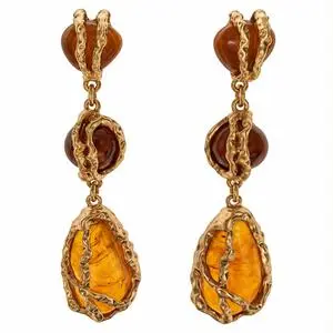 BY OZGE Golden Ember Amber Effect Gold Plated Brass Statement Drop Earrings Brown