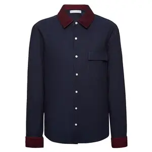 SERRAN LONDON Knit Collar Shirt Red - Blue/red