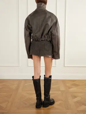 Rick Owens Cropped Funnel-neck Leather Jacket