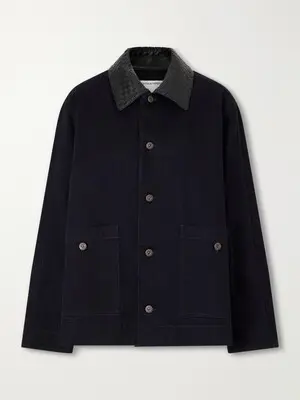 Bottega Veneta Intrecciato Leather-trimmed Denim Jacket