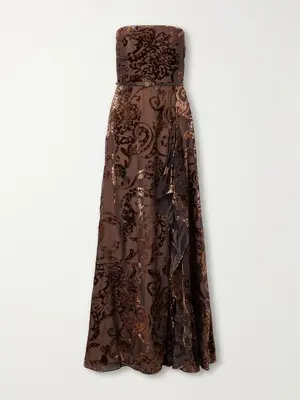 Elie Saab Strapless Belted Devoré Silk-blend Velvet Gown