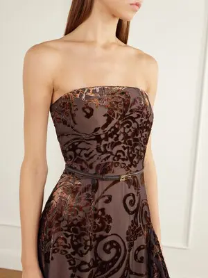 Elie Saab Strapless Belted Devoré Silk-blend Velvet Gown