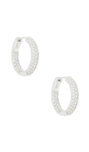 ADINA EDEN Pave Rounded Inside Out Hoop Earring In Metallic - Silver