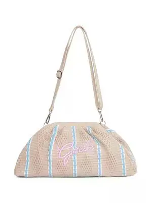 GAELLE PARIS Maxi Logo-embroidered Striped Cotton Clutch Bag
