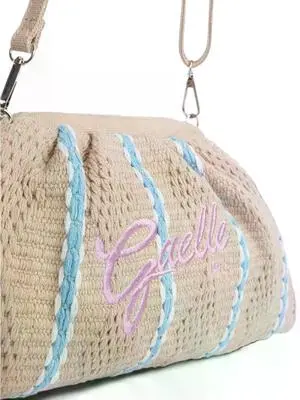 GAELLE PARIS Maxi Logo-embroidered Striped Cotton Clutch Bag