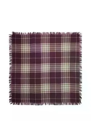 Eric Bompard Swann Tartan Fringed Square Scarf - Red
