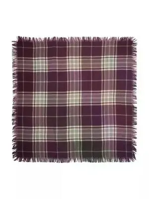 Eric Bompard Swann Tartan Fringed Square Scarf