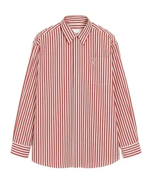 AMI Paris Long Sleeve Striped Shirt - Ruby Red/white