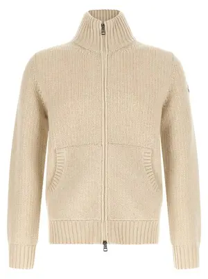 Moncler Logo Patch Zip-up Cardigan - Nude