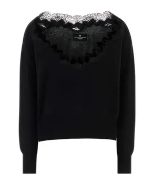 Ermanno Scervino Lace-trim V-neck Knitted Sweater