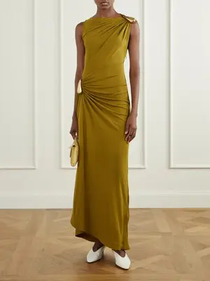 Bottega Veneta Gathered Embellished Maxi Dress